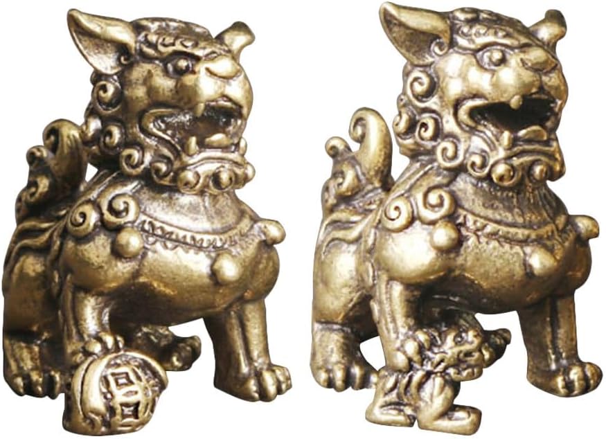 Amazon.com: Personality Pure Copper Mini Pair of Fu Foo Dogs Statue ...
