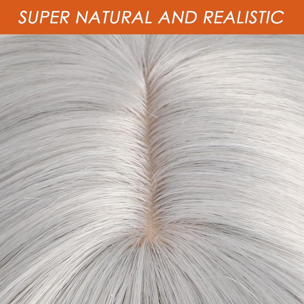 BESTUNG Short Silver Bob Wigs with Bangs,Short Straight Bob Silver Wigs ...