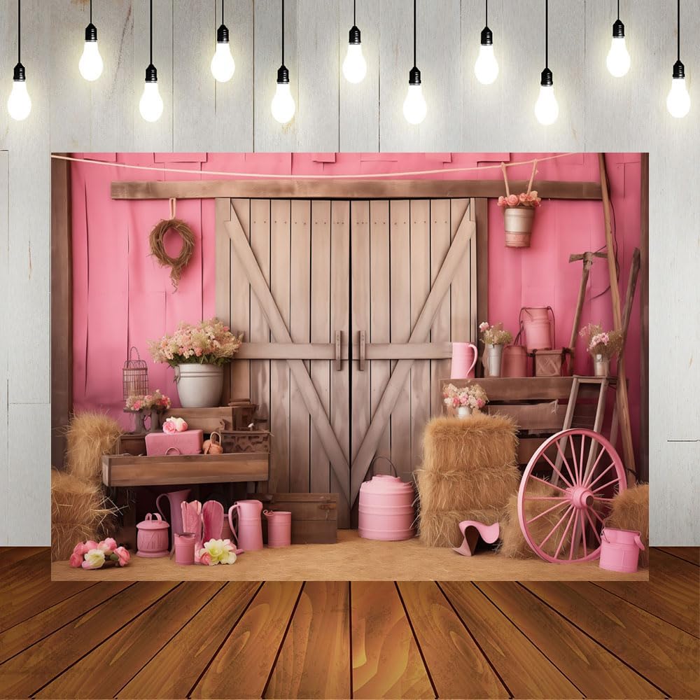 Amazon.com : Lofaris Pink Barn Wooden Door Backdrop Spring Vintage ...