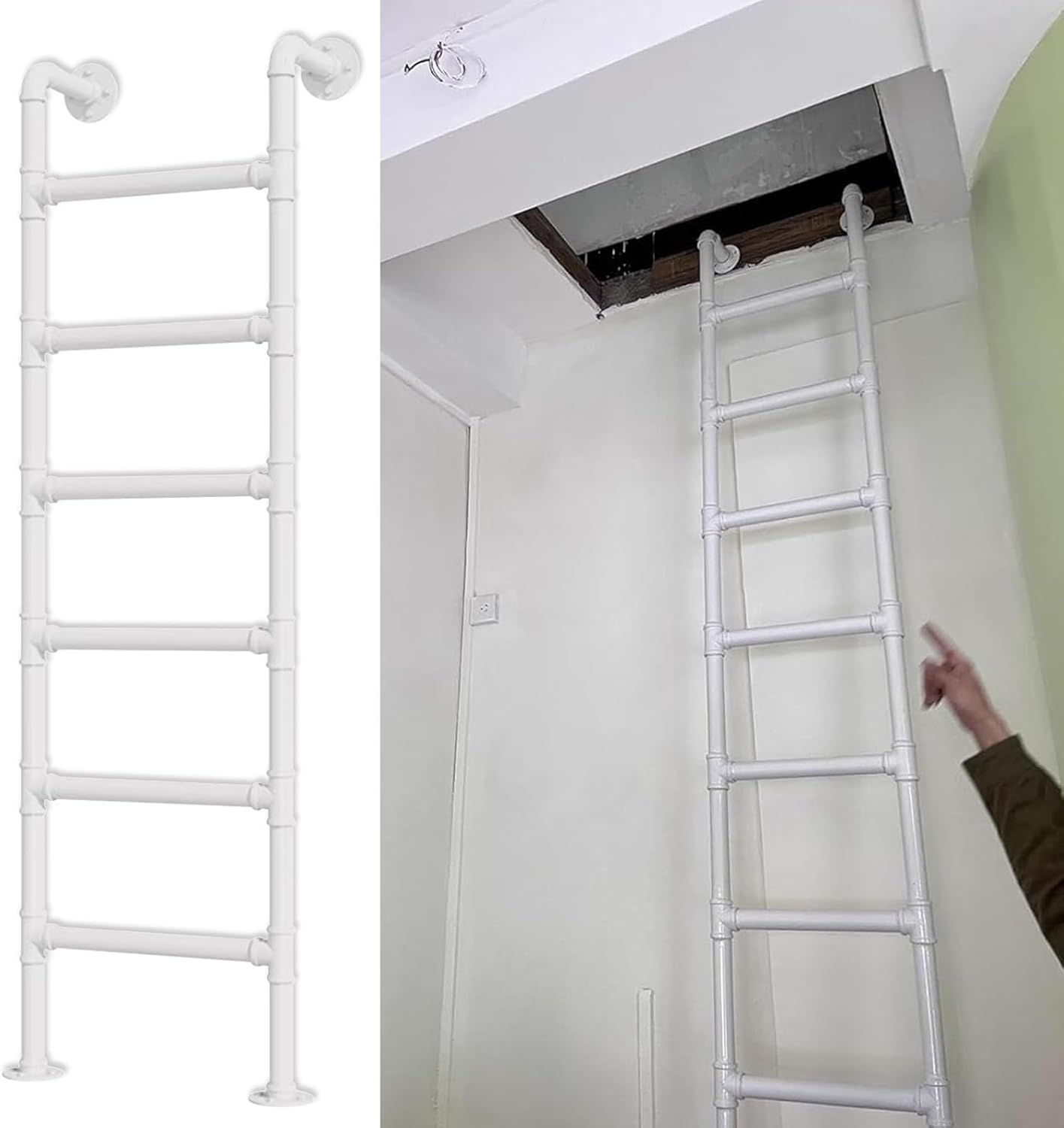 3.3FT-10FT Egress Ladder for Basement Windows, Wall-Mounted Metal Step ...