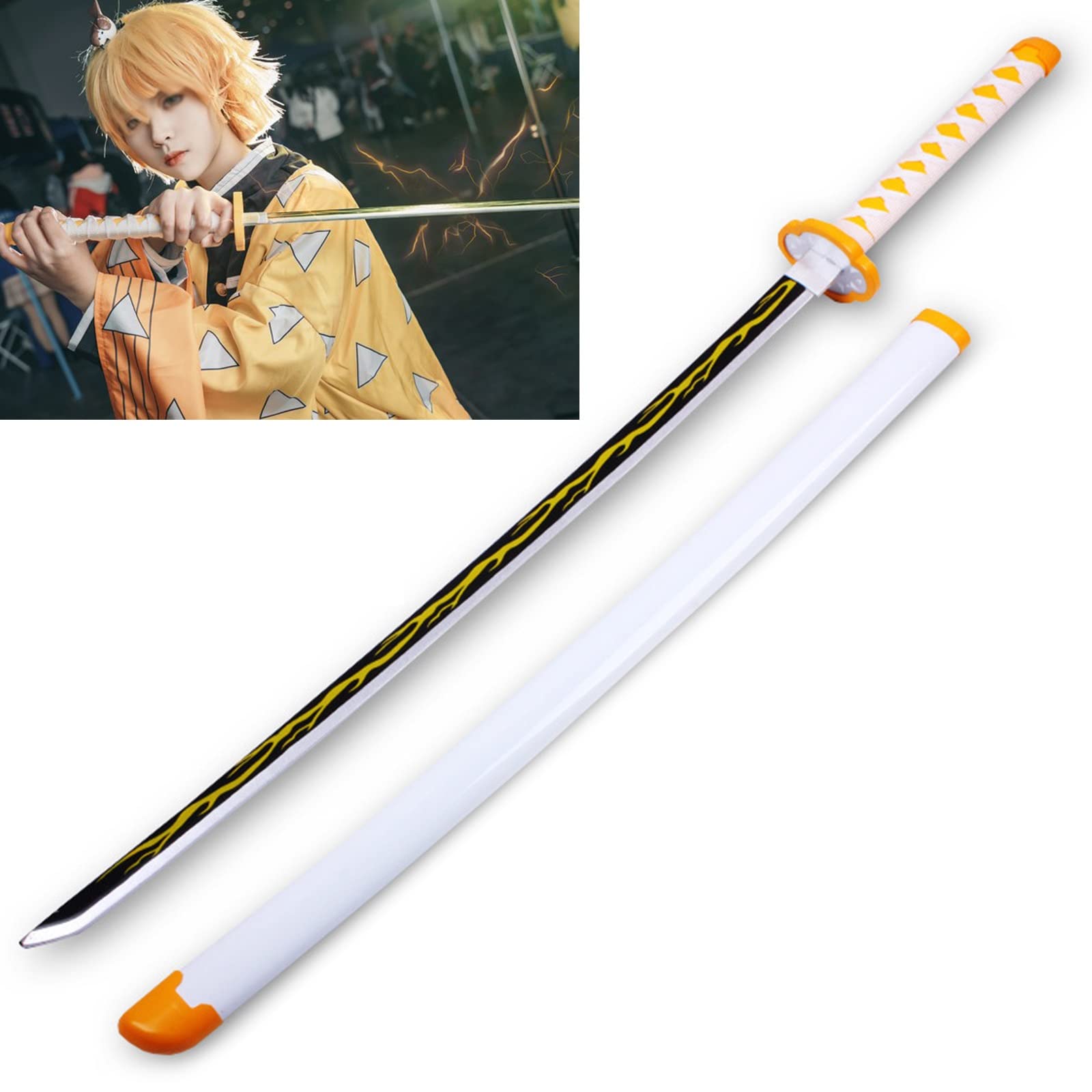 Buy Vendics Demon Slayer Cosplay Zenitsu Katana Wood Samurai Toy Toys ...