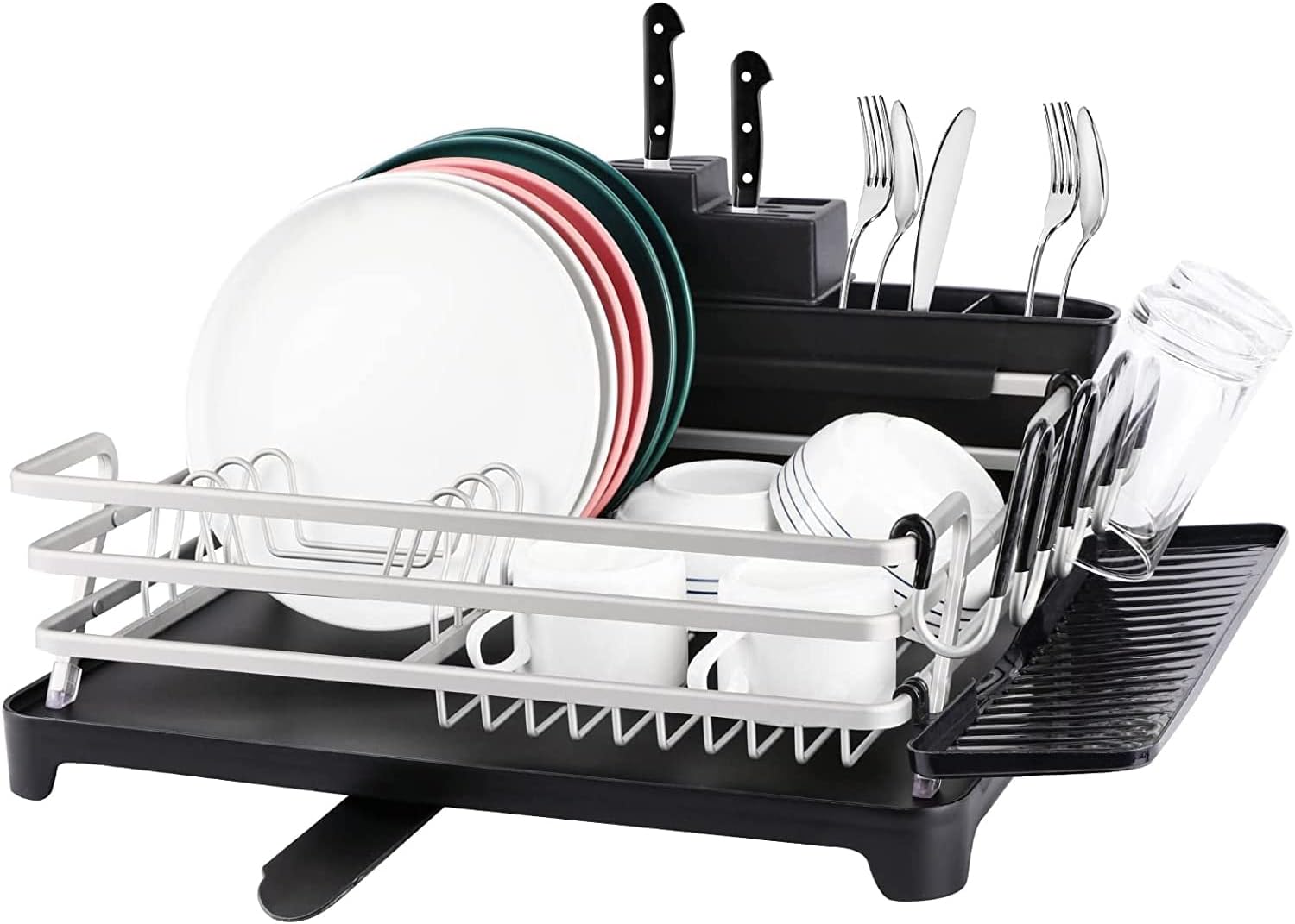 Dish Drying Rack –Aluminum kitchen dish rack with Drain Board, 360 ...