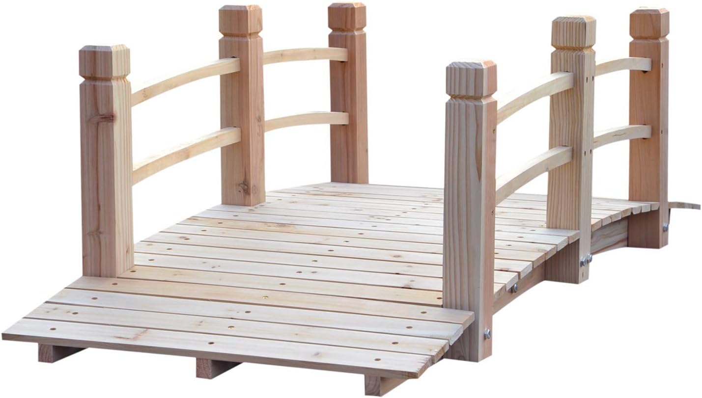 Amazon.com : Outsunny Fir Wood Garden Bridge Arc Walkway with Side ...