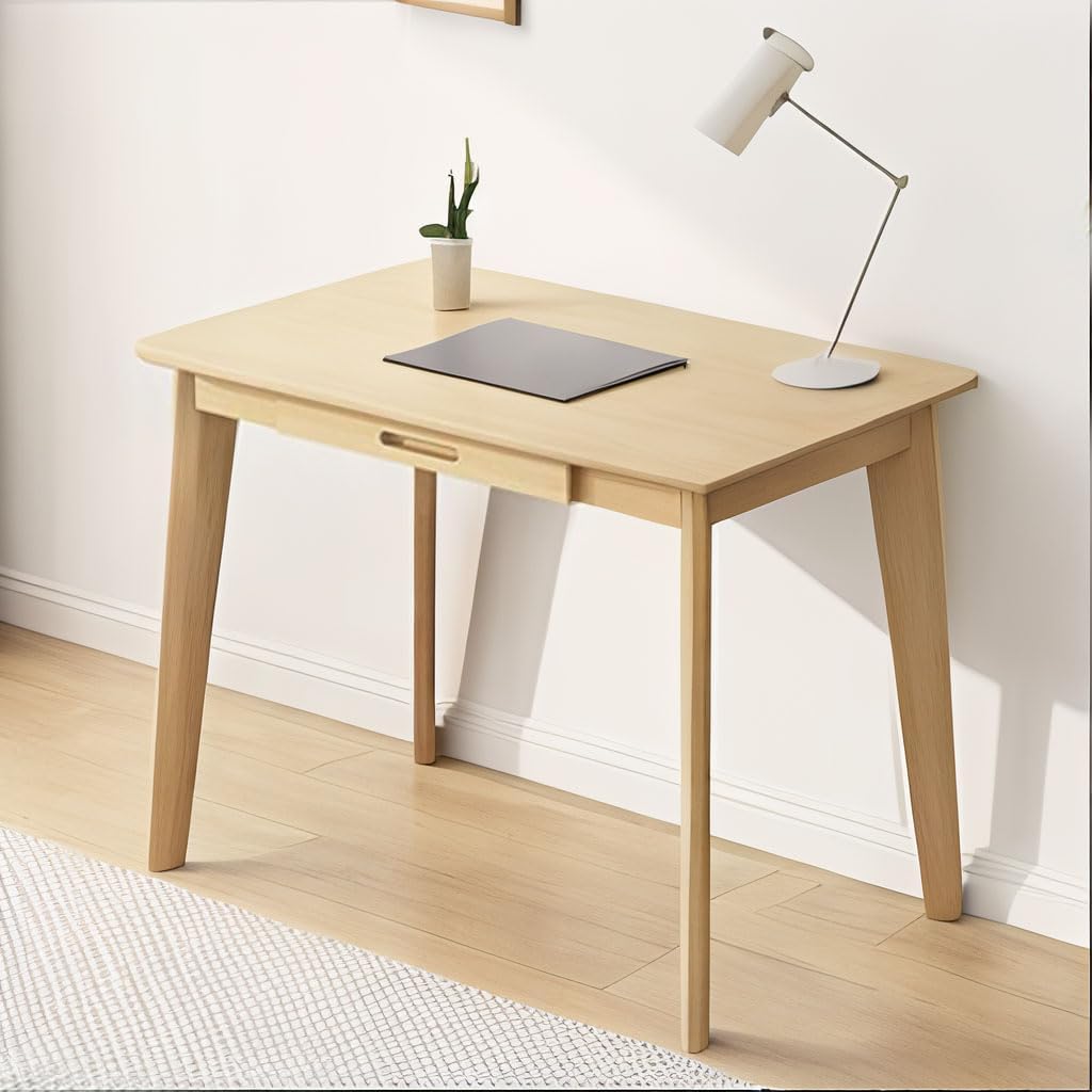 Amazon.com: Tangkula Bamboo Mid Century Desk with 2 Storage Drawers ...