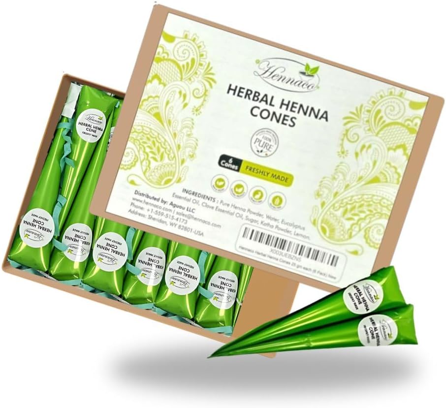 Amazon.com : Hennaco Herbal Hair Henna Cones, Natural & Pure Hair Dye ...