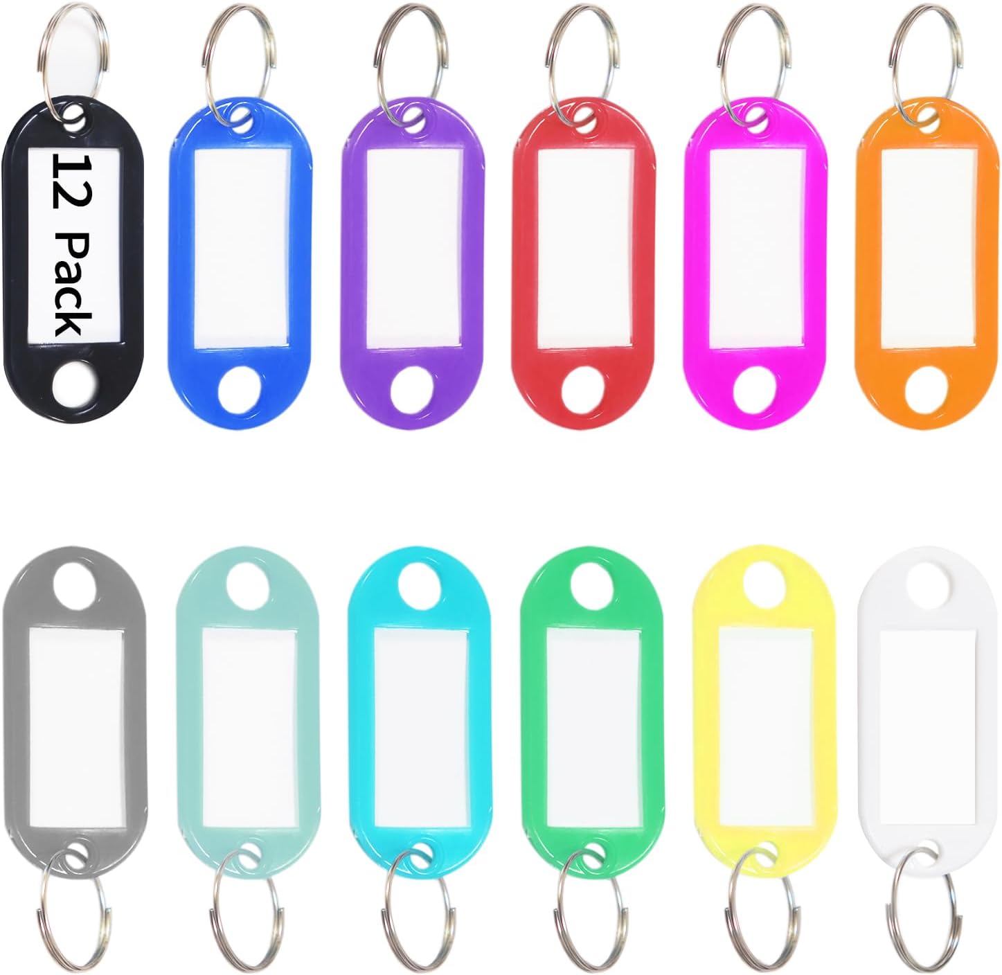 Amazon.com : 12 Pack Plastic Key Tags with Ring and Label Window, Key ...