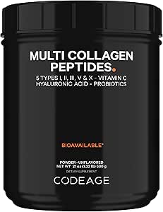 Amazon.com: Codeage Multi Collagen Peptides + Probiotics Black Edition, Vitamin C, Hyaluronic ...