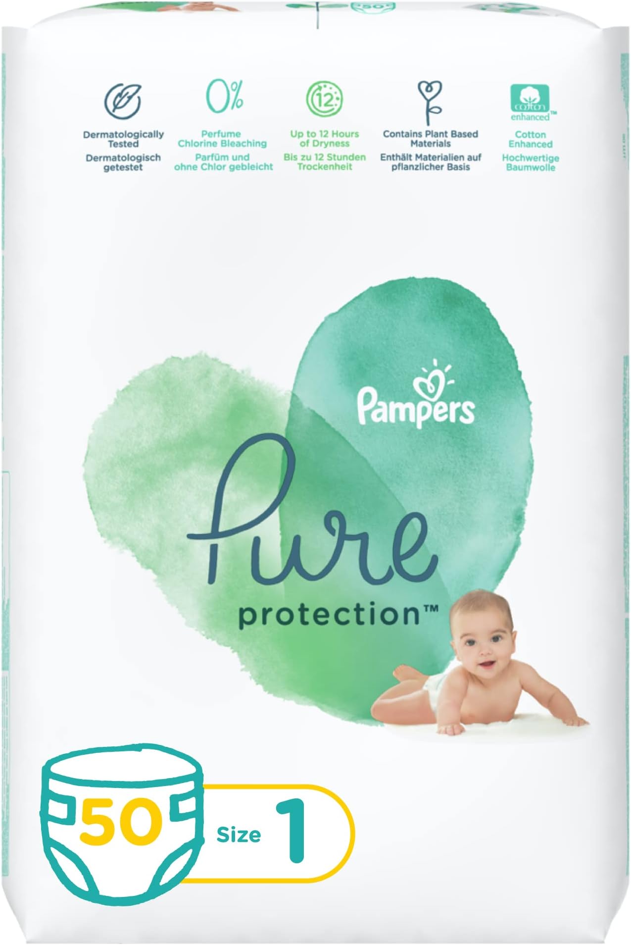 Pampers Pure Protection, Size 1, 2-5 kg, 50 Diapers : Buy Online at ...