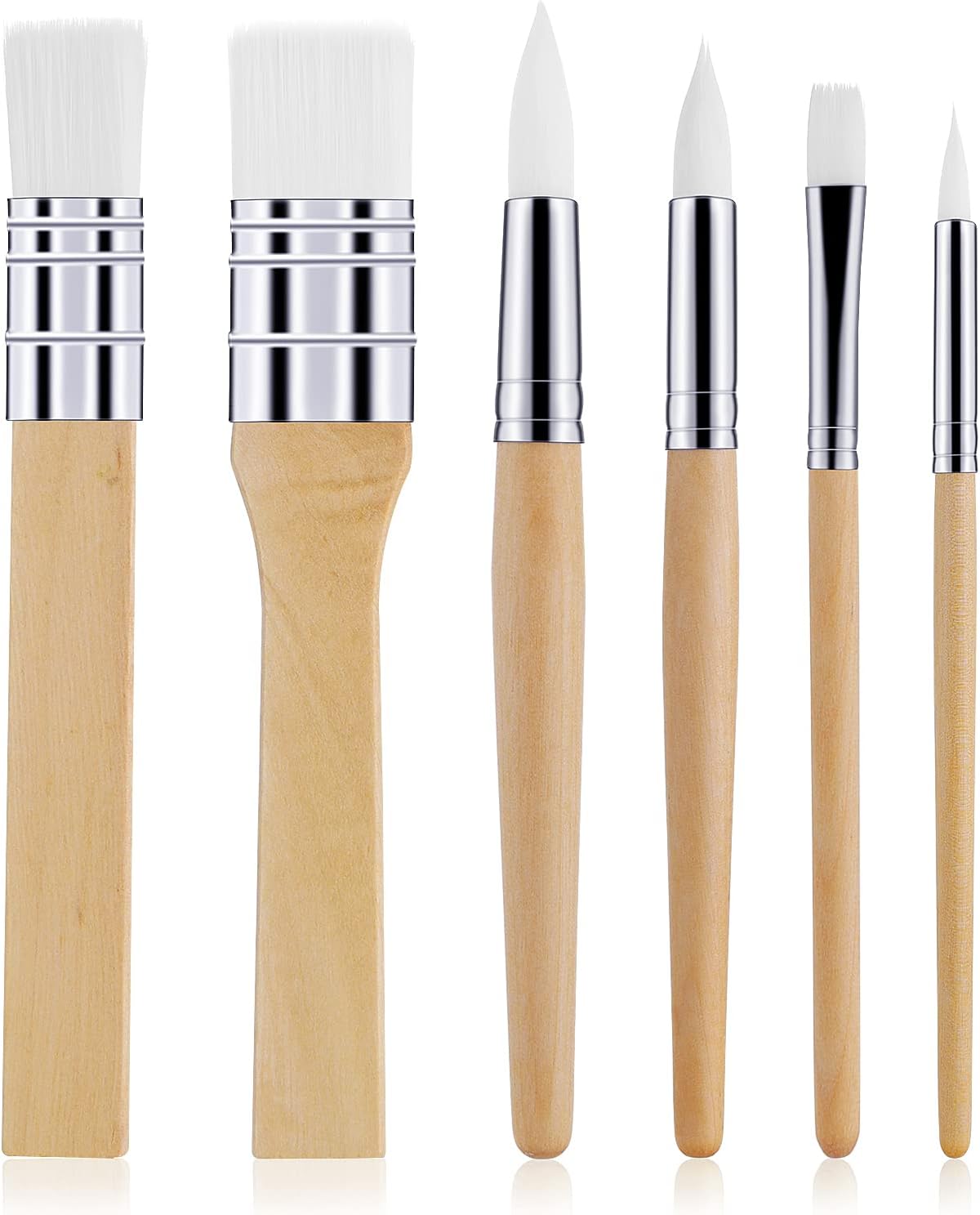 cobee Wooden Paint Brush Set, 6 Pieces Paintbrushes for Acrylic ...