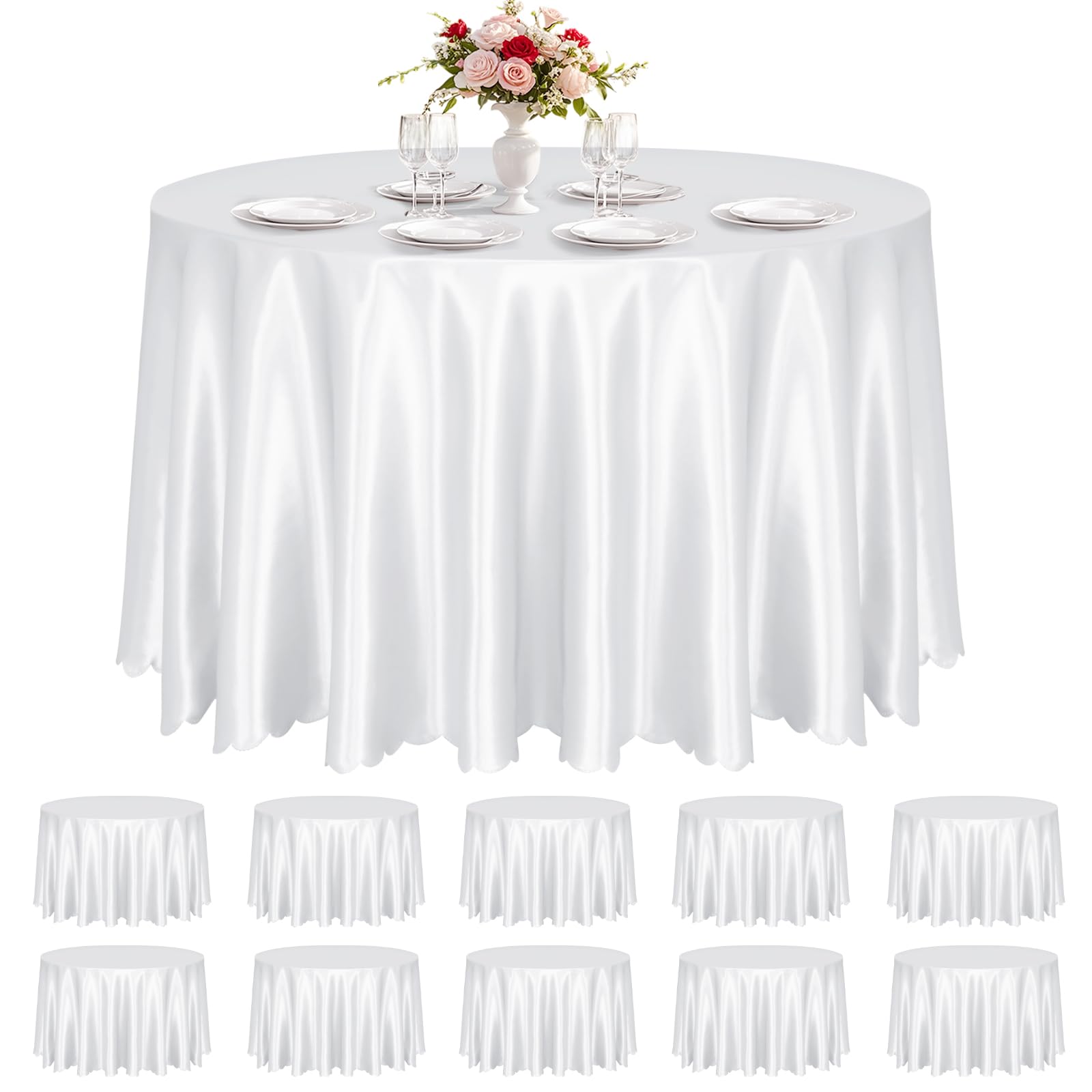 Snapklik.com : KKJIAF 10 Pack White Satin Round Table Cloths 90 Inch