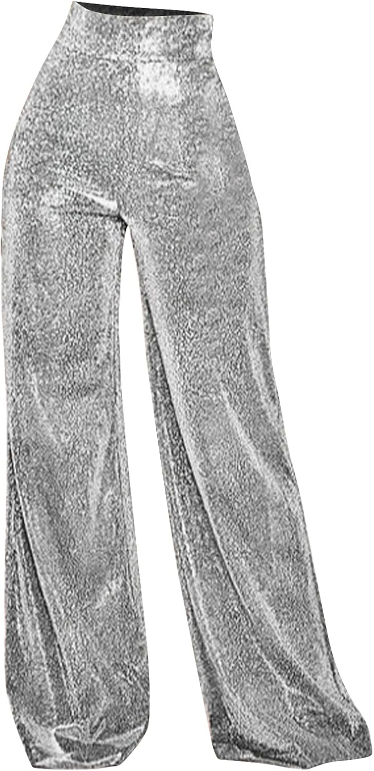 ZALHIN Shiny Pants for Women | Sparkly Glitter Casual Trousers, Soft ...