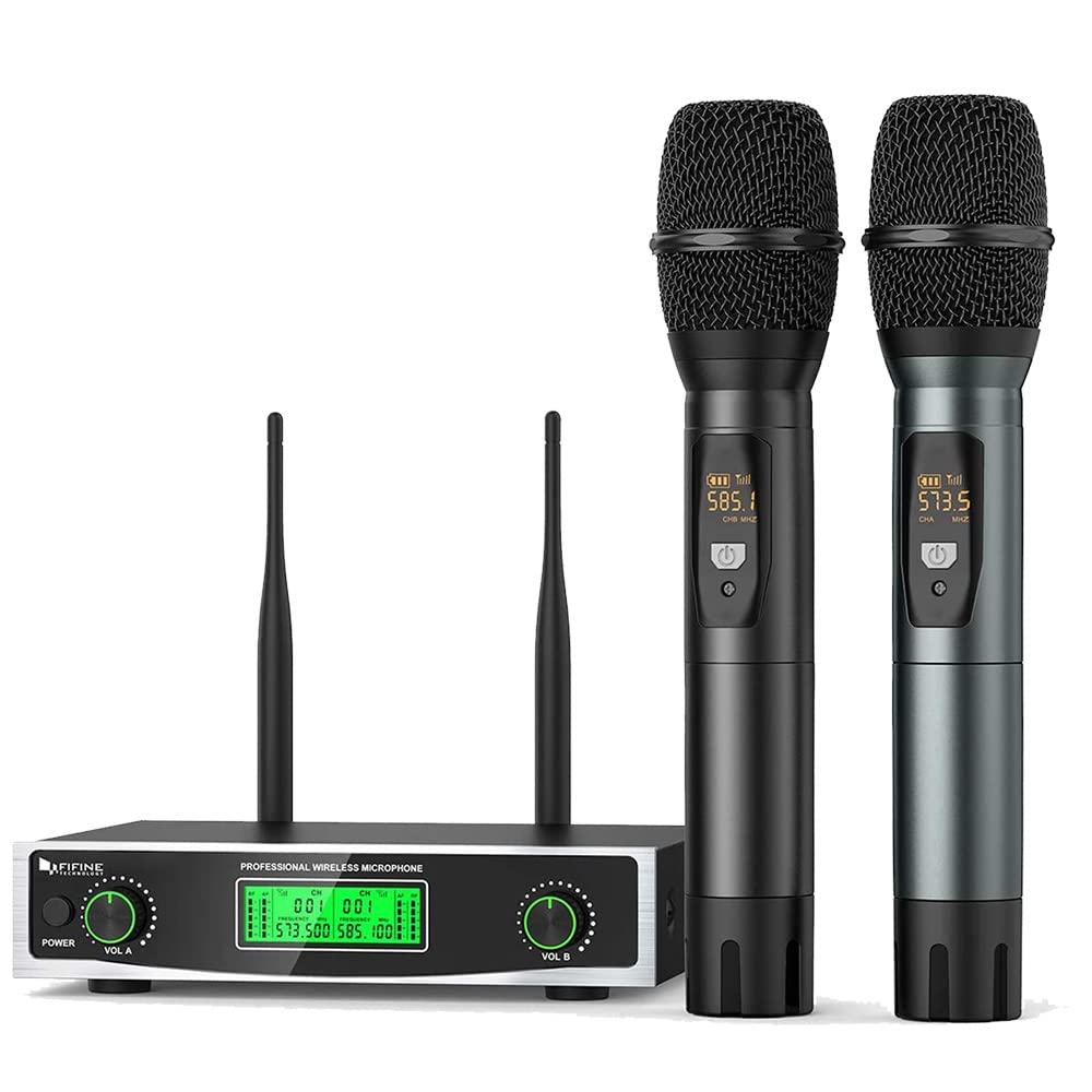 Fifine K040 Wireless Microphone System Two Handheld Dynamic Cordless ...