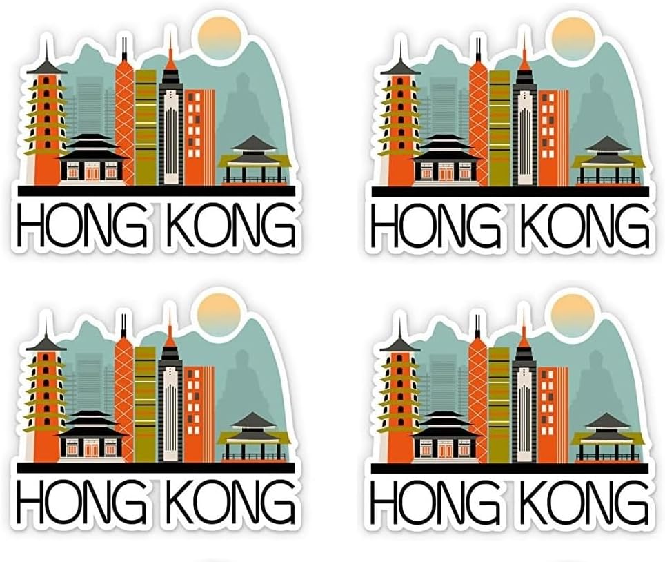 Amazon.com - Pack of 4-3 Inch Stickers - Hong Kong - Vinyl Sticker ...