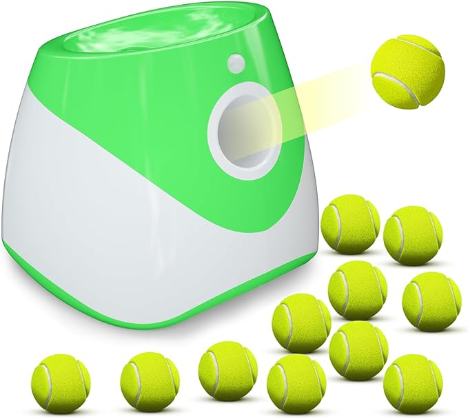 Ubistar Automatic Dog Ball Thrower Launcher with 12 PCS Tennis Balls ...