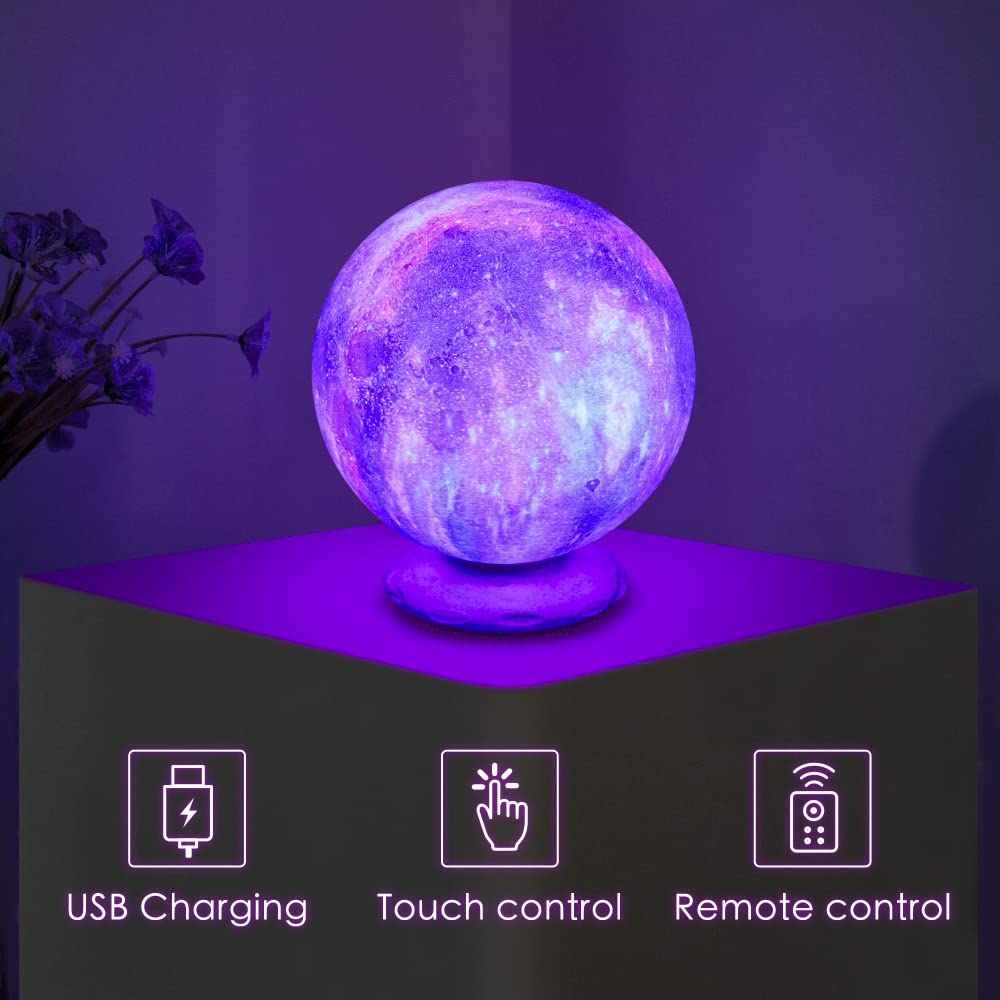 7.1in Rotating Large Moon Lamp 16 Colors 3D Printed Hanging Moon Light ...