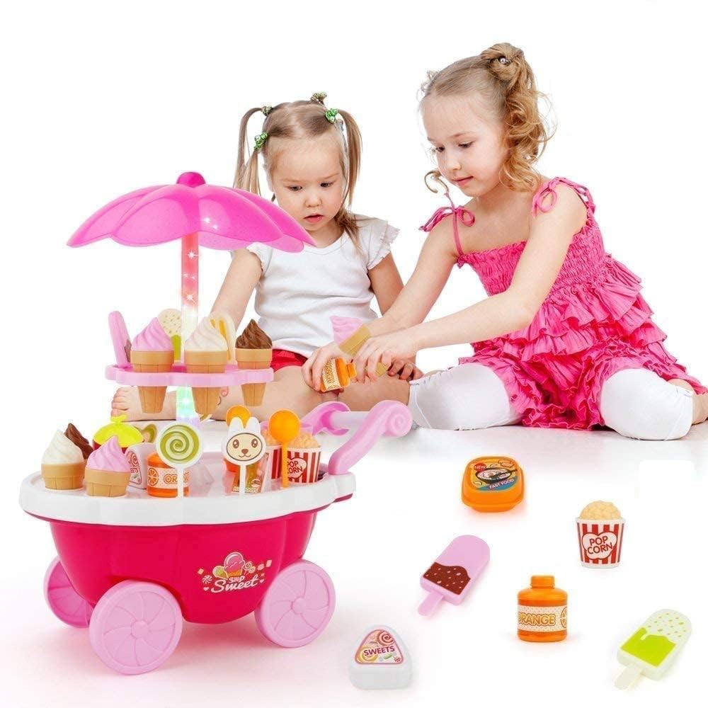 Buy Pionex Toys Ice Cream Toy Cart Play Set for Kids Pretend Play Food ...