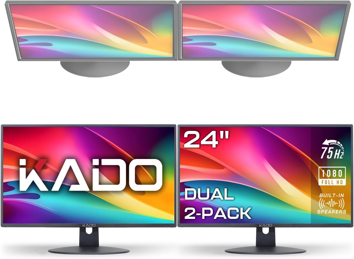 Amazon.com: Kado Dual Monitor Setup - 2-Pack 24" Curved 1920x1080 ...