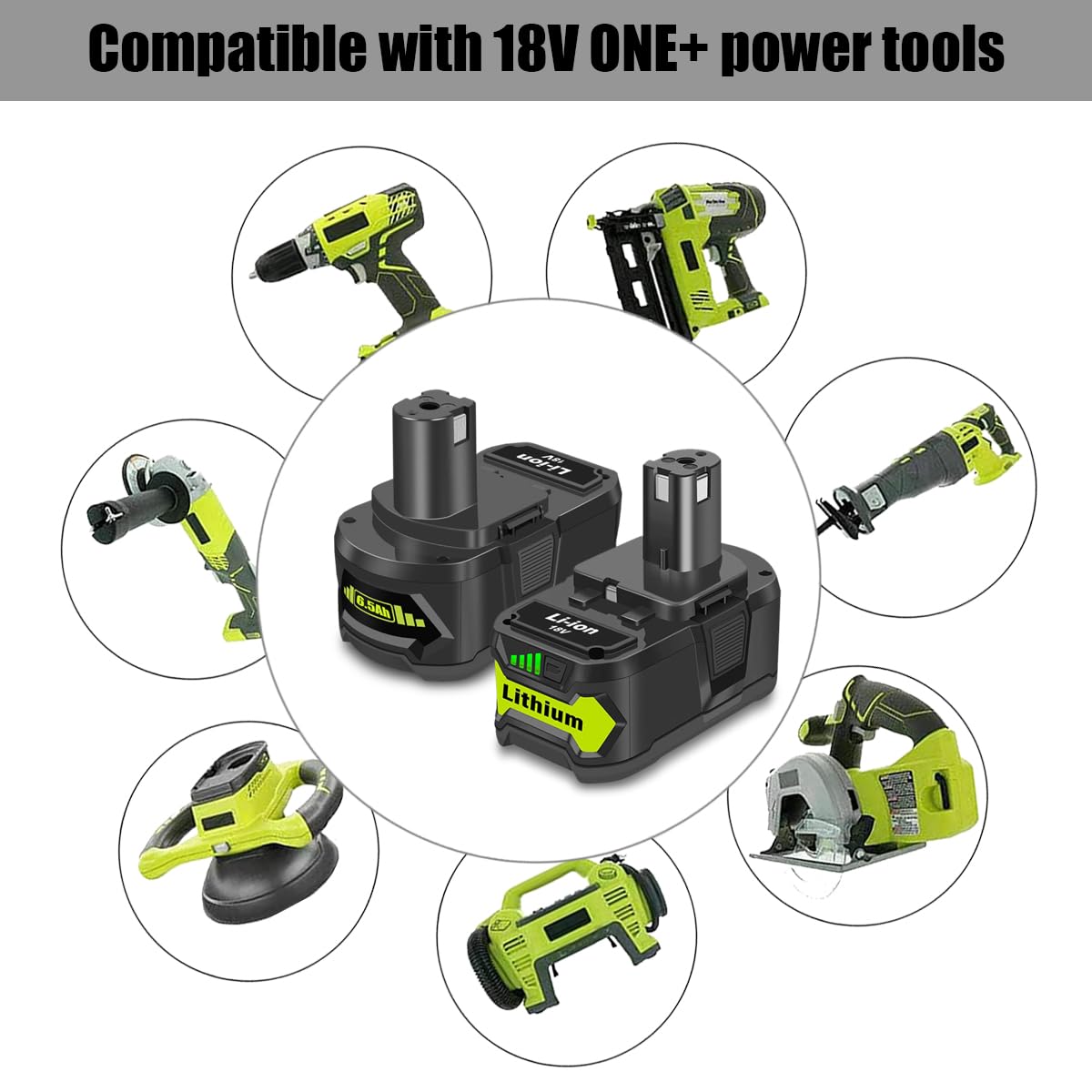 Snapklik.com : 2 Pack 18V 6.5Ah High Capacity Battery For Ryobi 18V ...