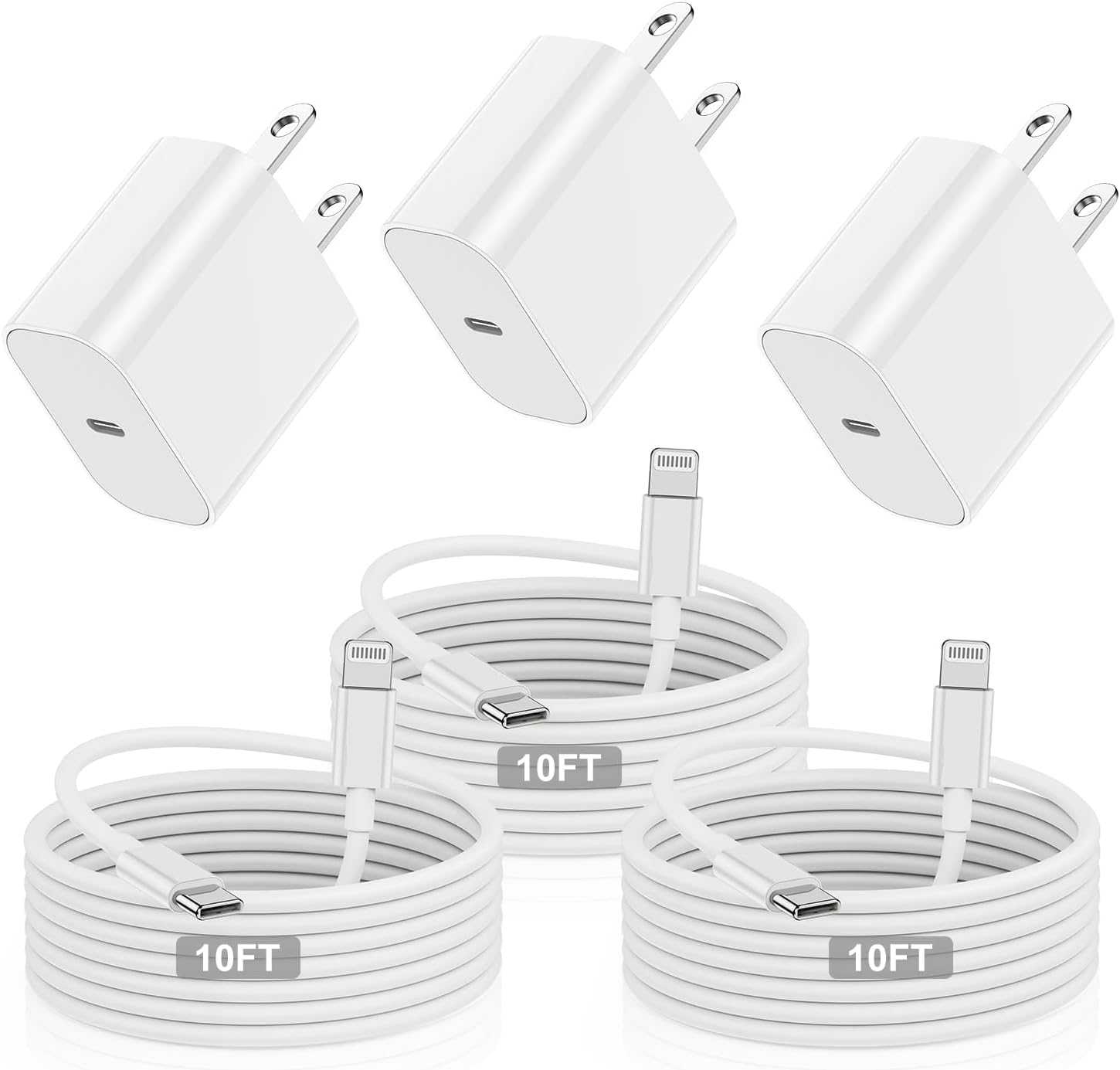 Amazon.com: 3Pack 10ft iPhone Charger Fast Charging Block,MFi Certified ...