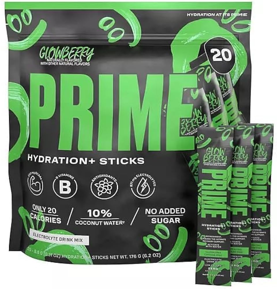 Prime Drink Electrolyte Glowberry Stick Caffeine Free With Zero Added ...