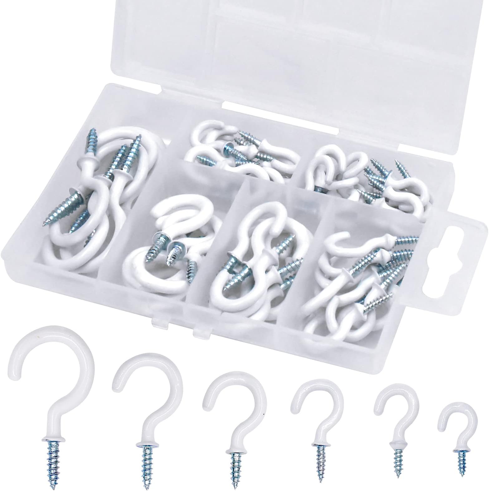 Tinsellns 70pcs Screw in Eye Hooks White Ceiling Hooks Hooks Steel ...