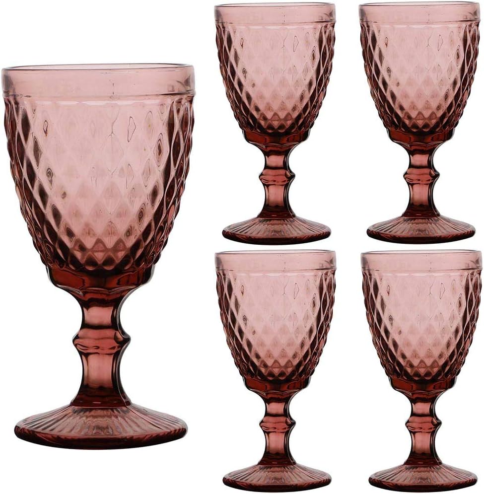 Dibor - Set of Four Footed 270ml Wine Glass Goblets Vintage Pink ...
