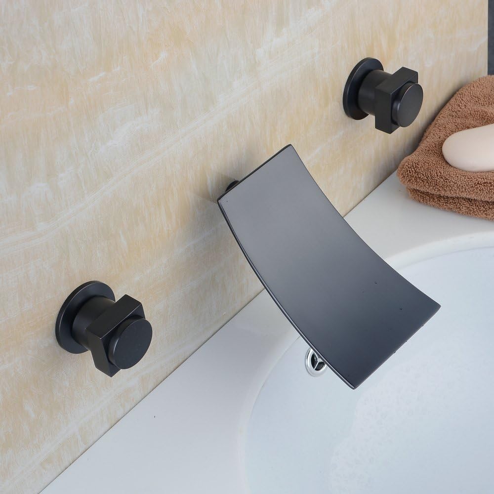 Hiendure® Waterfall Wall Mount Widespread Bathroom Sink Faucet Bathtub ...