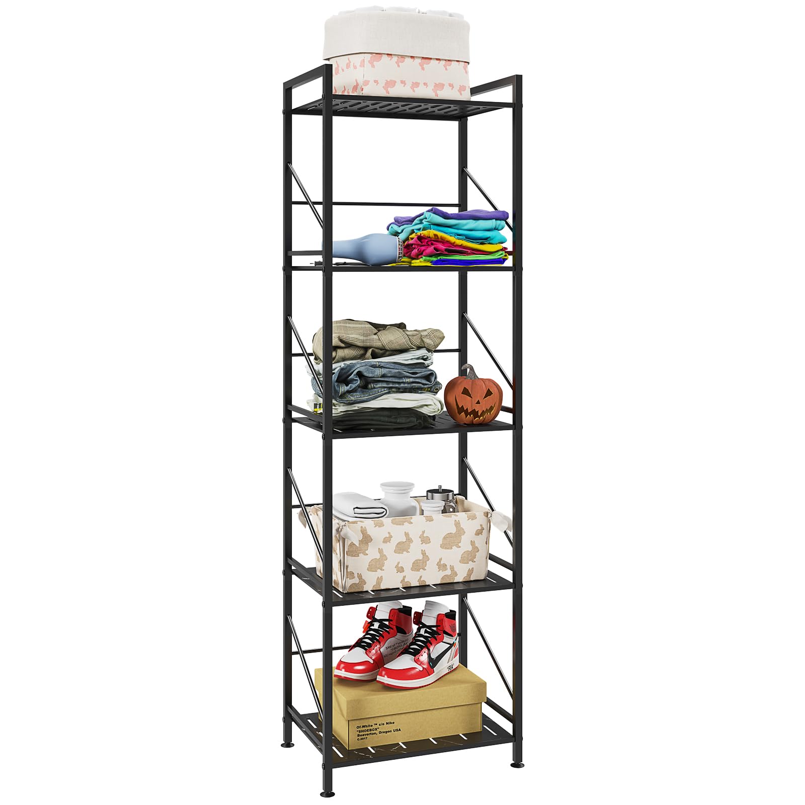 Metal Shelving Unit, 5 Tier Kitchen Storage Shelf Rack,Free Standing ...