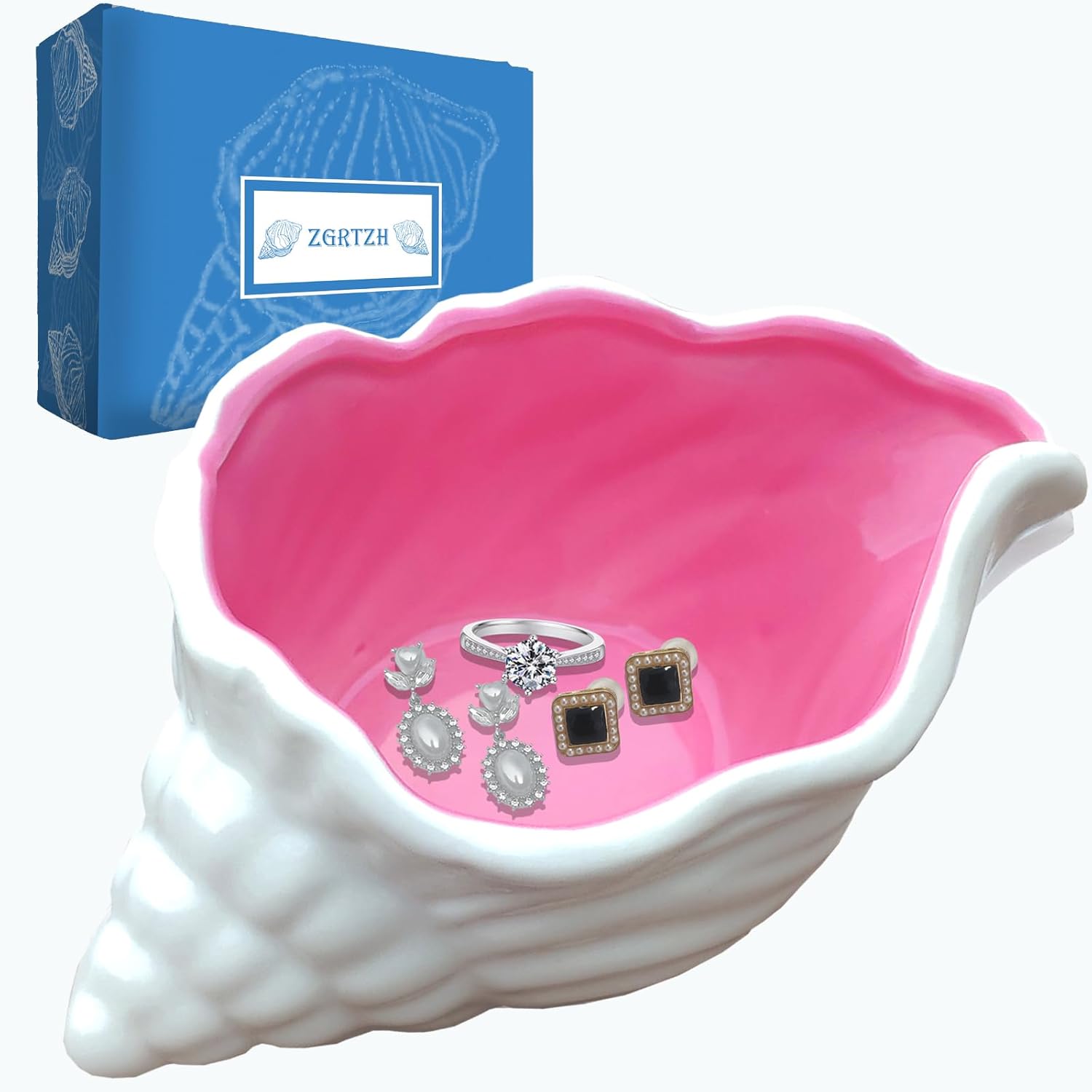 Amazon.com: ZGRTZH Ceramic Conch Shell Trinket Dish Pink Jewelry Tray ...