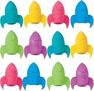 Amazon.com: Fun Express Rocket Ship Pencil Top Erasers - Stationery ...