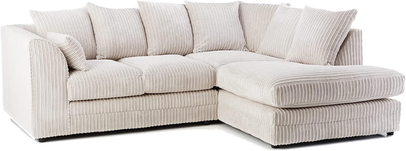 New Luxor Fabric Corner Sofa Cream | Soft Jumbo Cord 3-4 Seater Corner ...