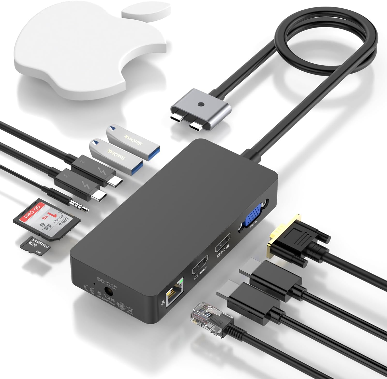 Amazon.com: MacBook Pro Docking Station with 100W Power Adapter, 12 in ...