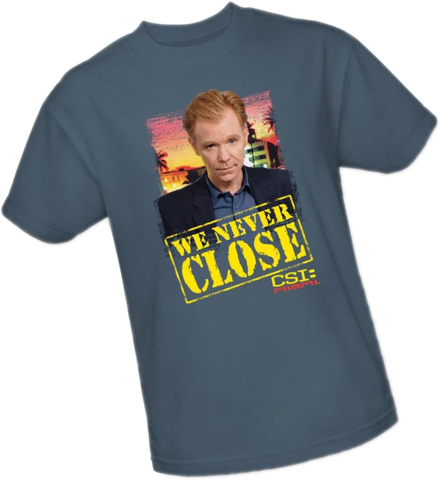 Amazon.com: We Never Close - CSI: Miami Adult T-Shirt : Clothing, Shoes ...