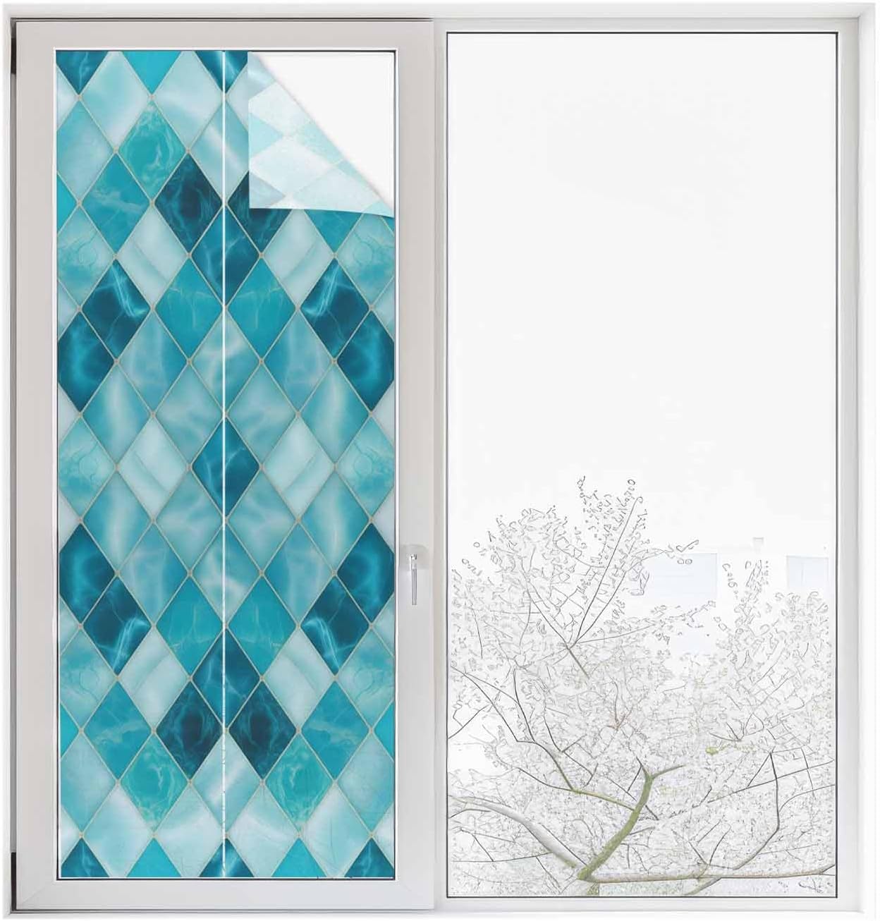 Amazon.com: Window Privacy Film Teal Blue Diamond Window Clings for ...