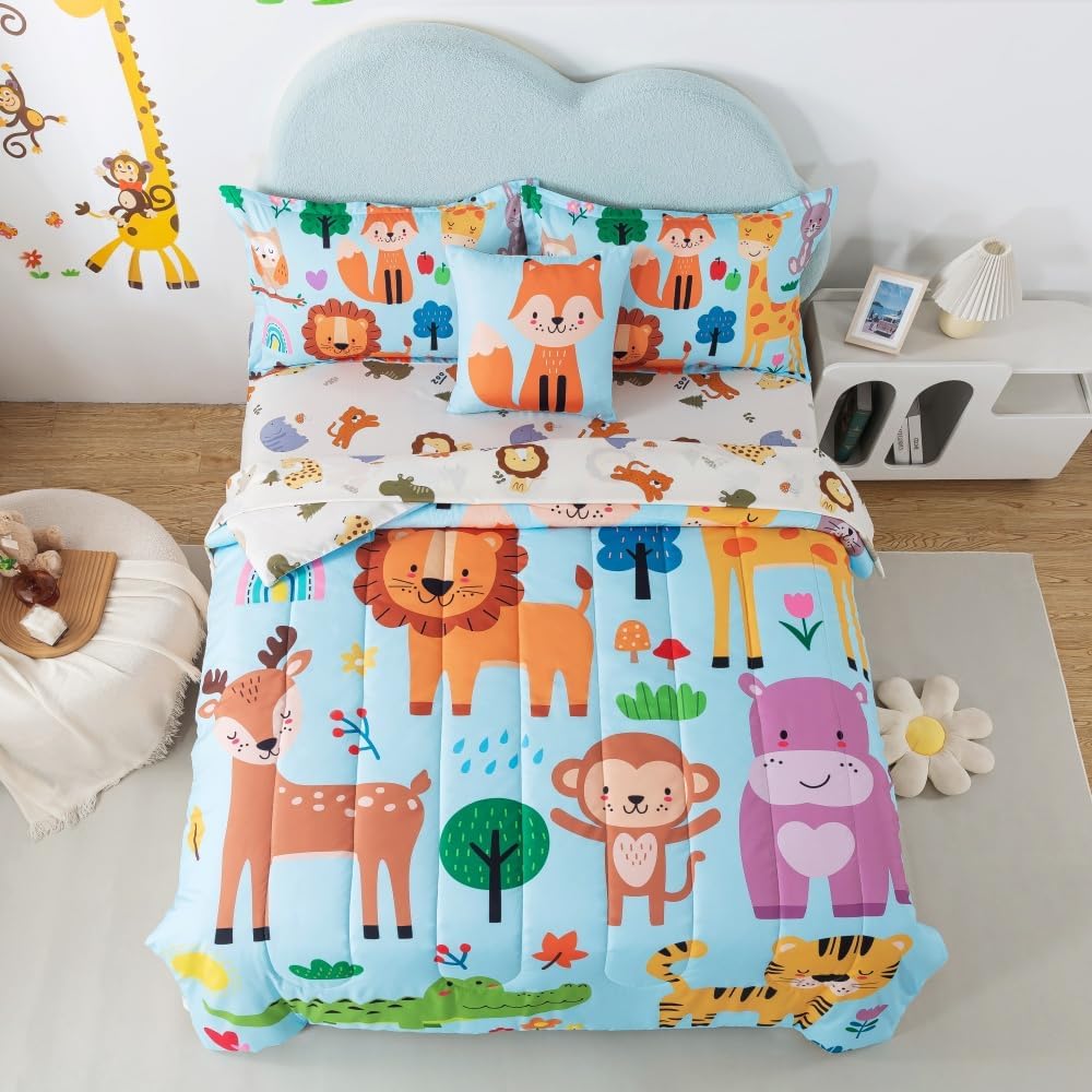Amazon.com: lishjekee Animal Comforter Twin for Kids 6 Pieces Zoo ...