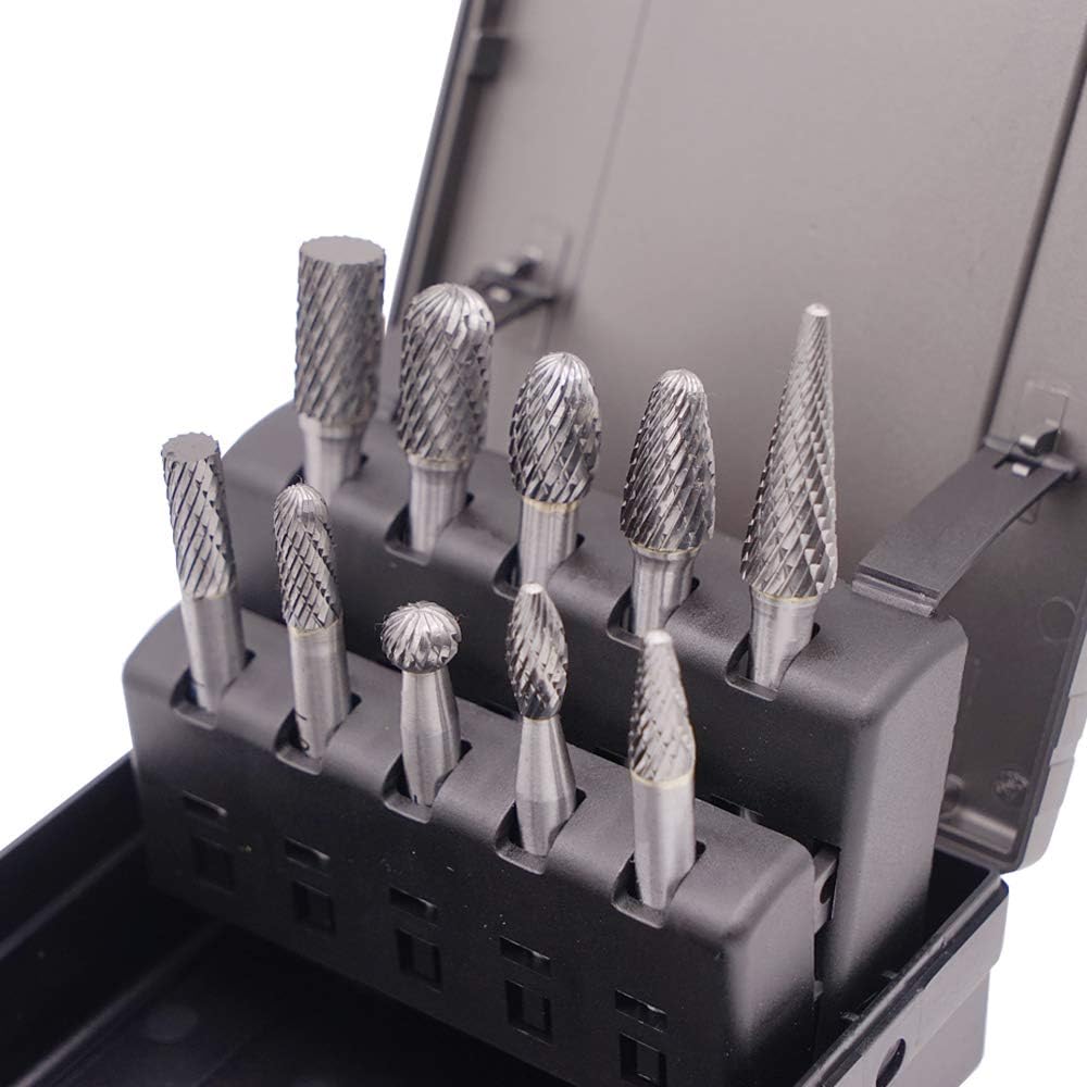 Carbide Burrs Set 10pcs, Double Cut Solid Carbide Rotary Burr Set 1/4 ...