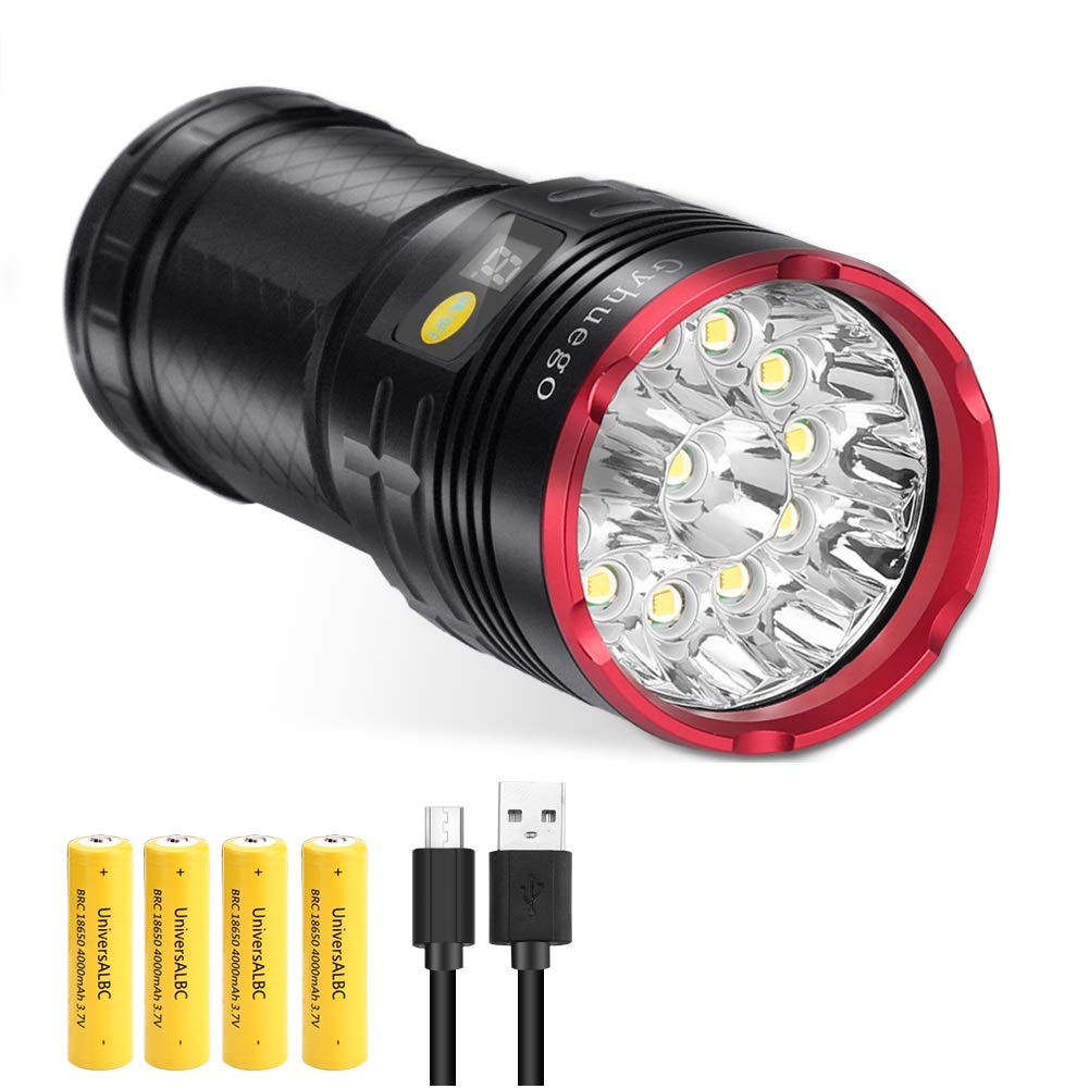 Gyhuego 10000 Lumens LED Flashlight Bright USB Rechargeable High Lumen ...