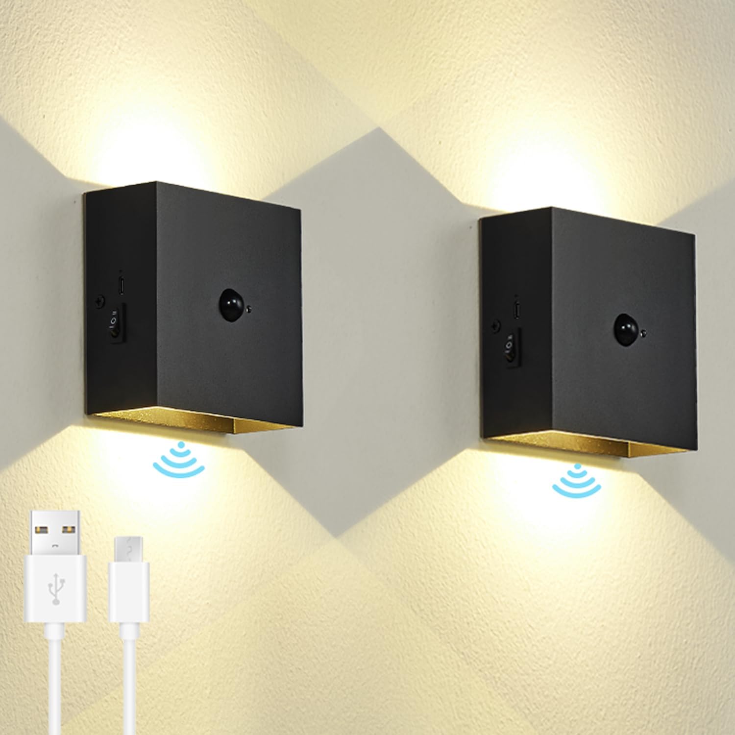 Battery Operated Wall Sconce Set of Two, USB Rechargeable LED Wall ...