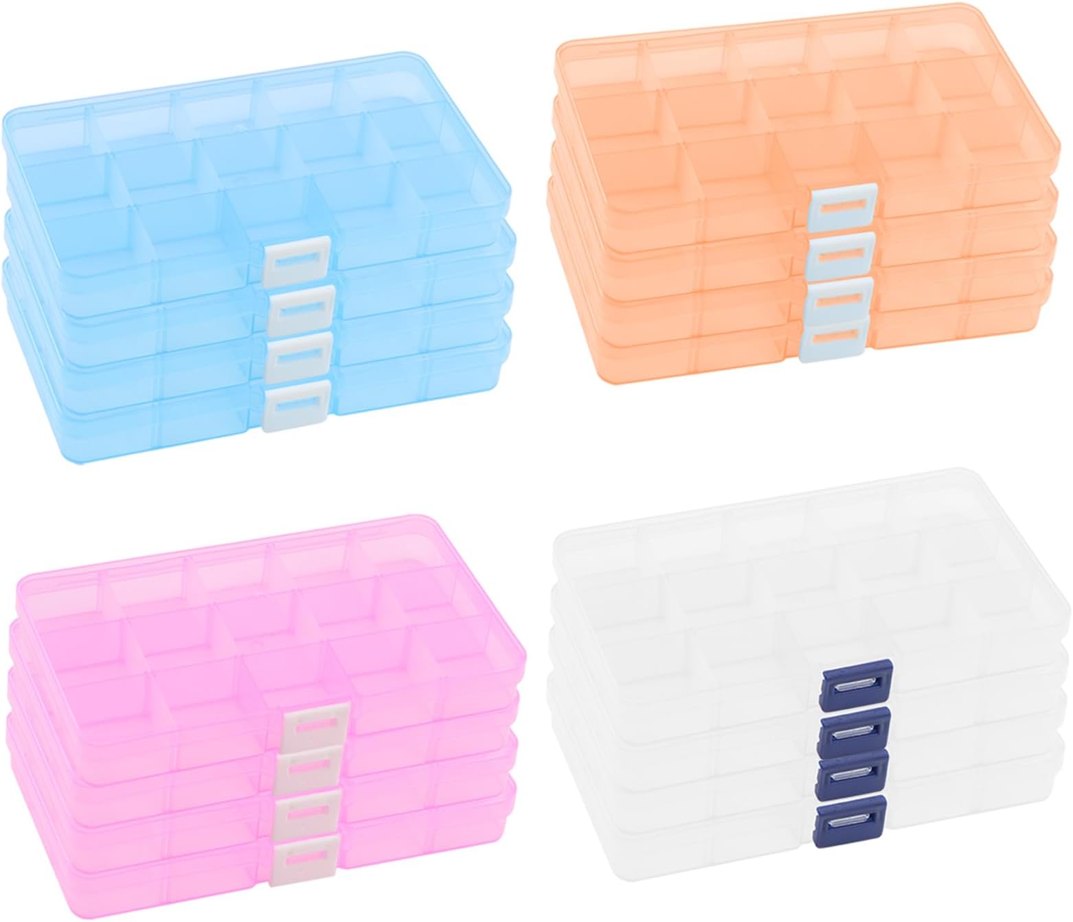 ZEONHEI 16 Pack 15 Grids Bead Organizer Storage Box, Colorful Plastic ...
