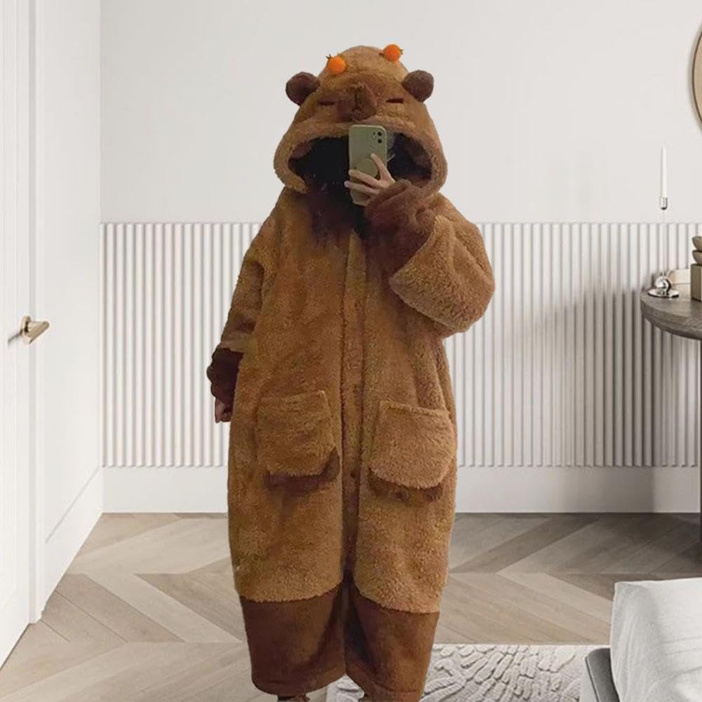Capybara-shaped Onesie for Adults, Wearable Capybara Hooded Blanket ...