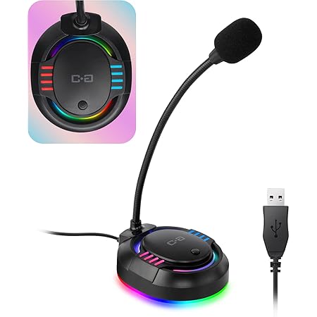 Amazon.com: C G CHANGEEK USB Microphone with RGB Glowing Light & Mute ...