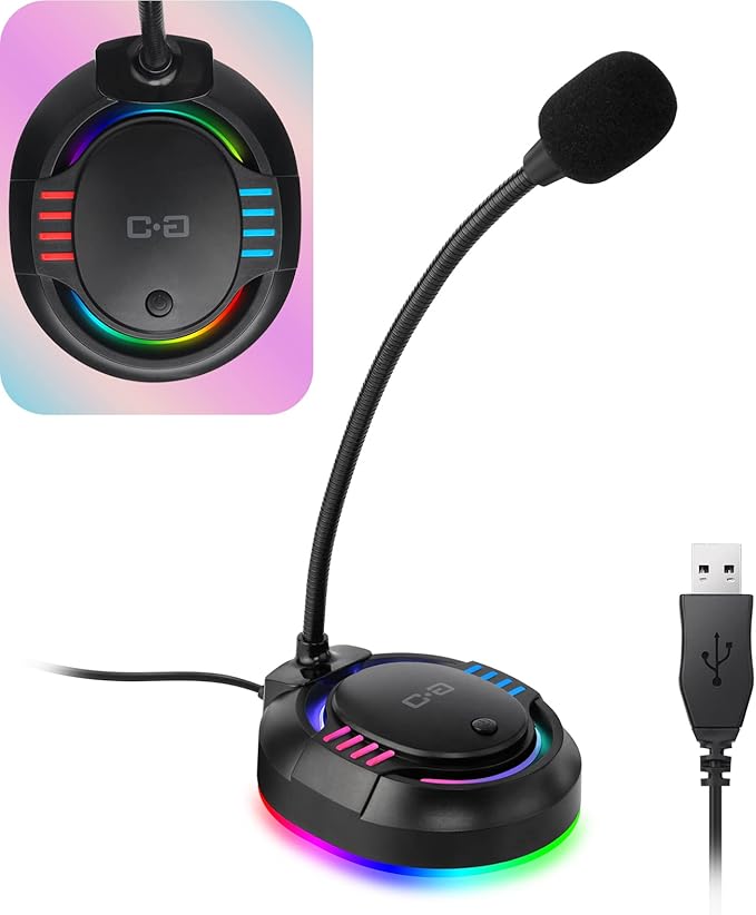 Amazon.com: C G CHANGEEK USB Microphone with RGB Glowing Light & Mute ...