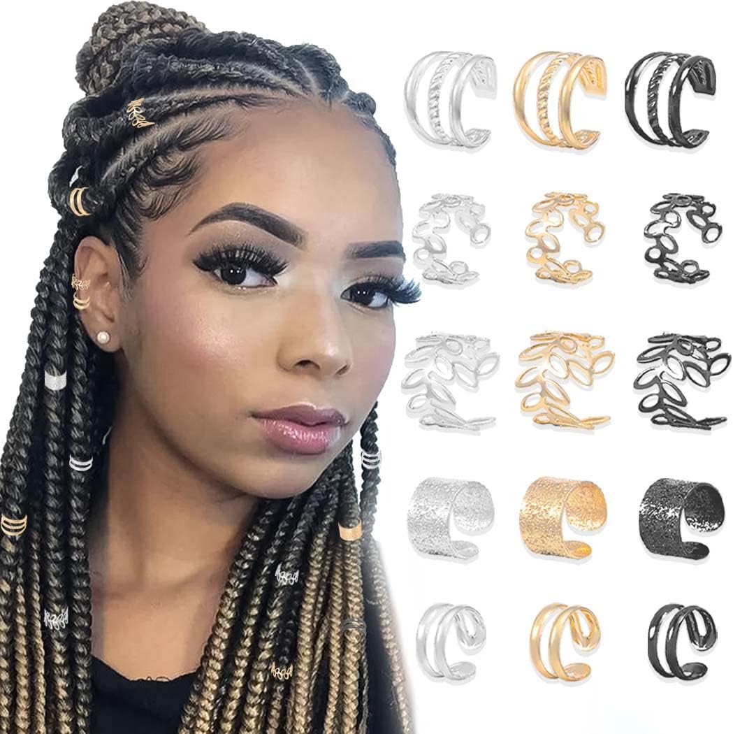 Amazon.com : 24 Pcs Gold Silver Hair Braids Dreadlock Non-Piercing Ear ...