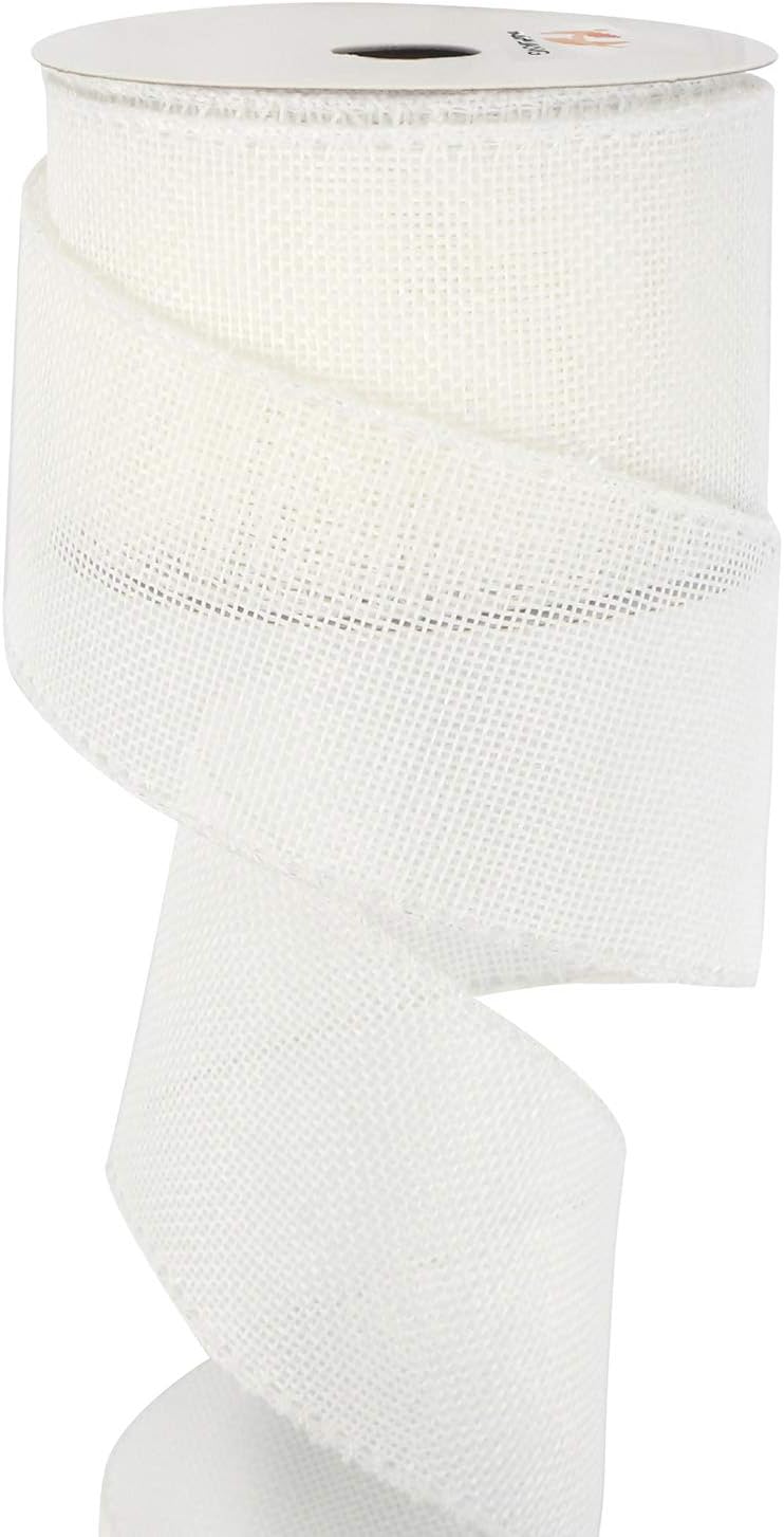 HUIHUANG White Burlap Ribbon Wired Solid Color Wired Edge Ribbon 2.5 ...