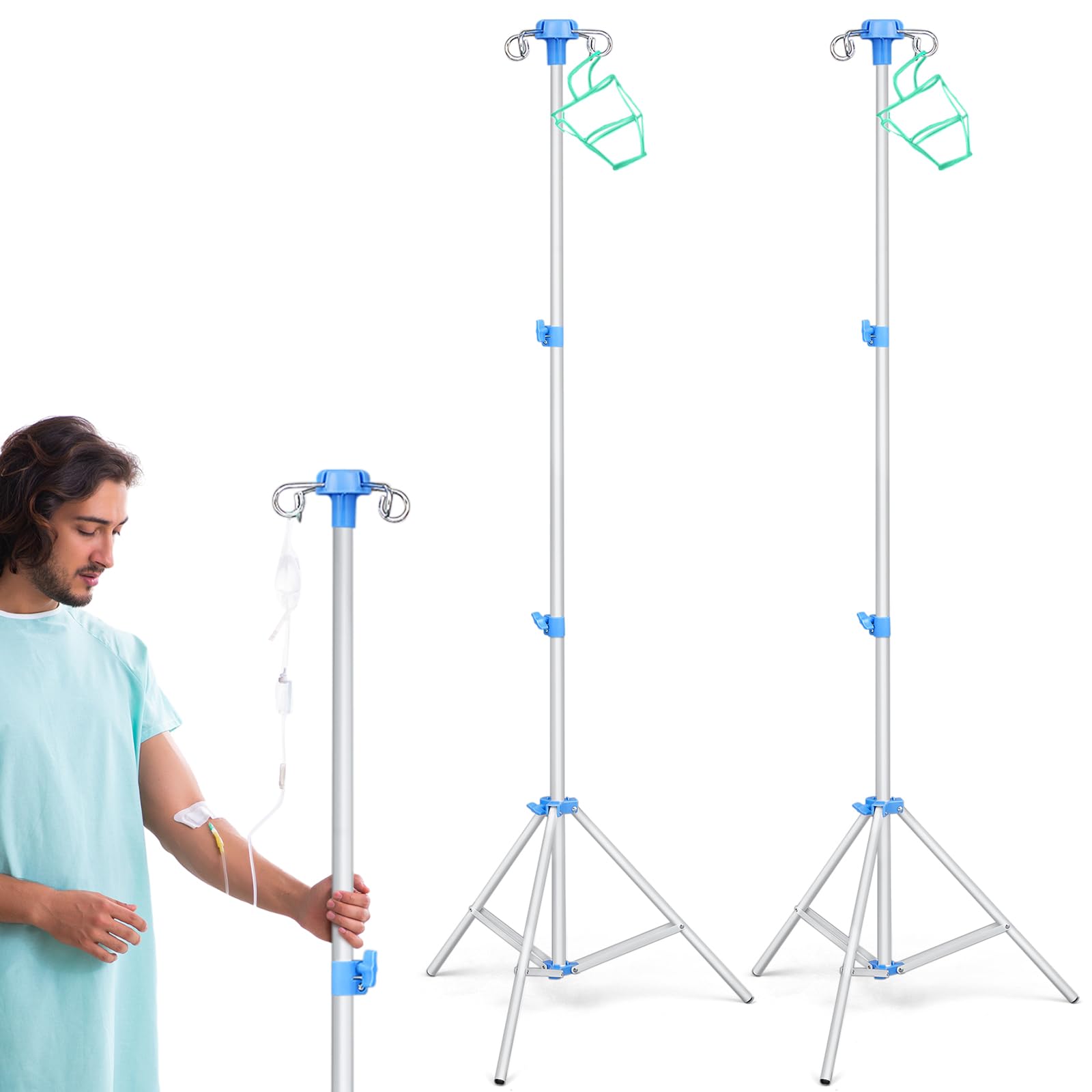 Snapklik.com : TrelaCo 2 Pack Portable IV Pole Stand Rack Collapsible Stand
