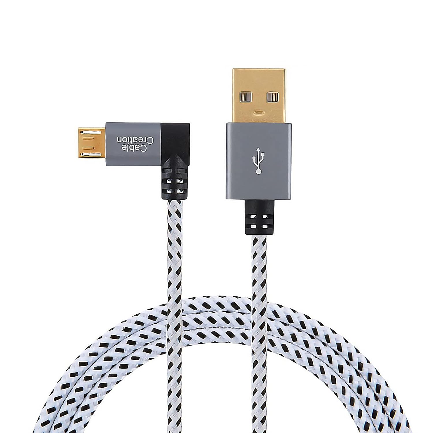 Cablecreation Micro Usb, Left Angle Micro Usb 2.0 Braided, 90 Degree ...