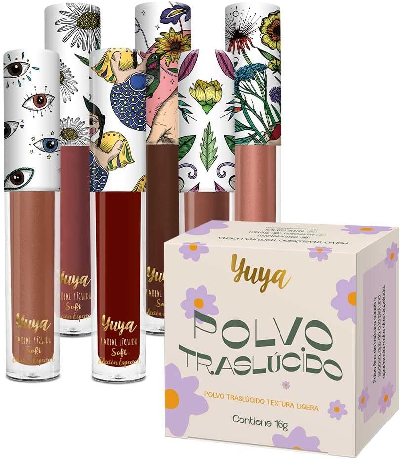 Yuya - Polvo traslúcido con ingredientes naturales + Paquete 6 Labiales ...