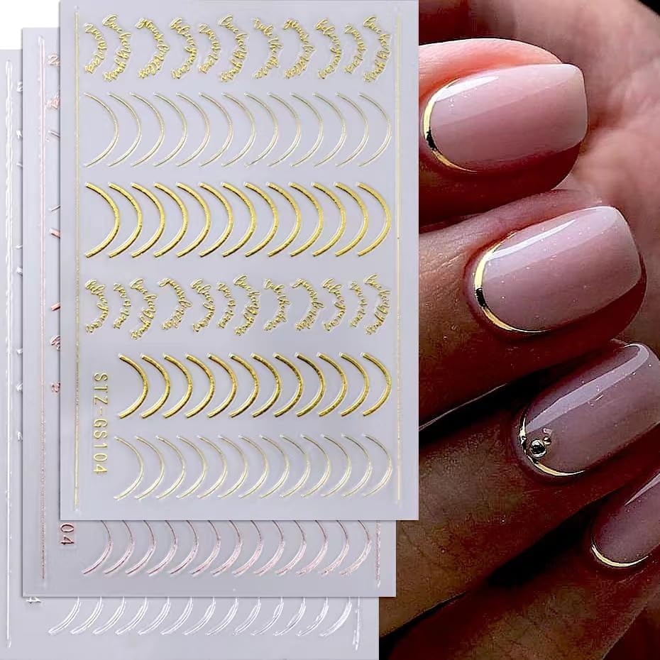 Amazon.com: 6 Sheets Gold & Rose Gold French Tip Nail Art Stickers ...