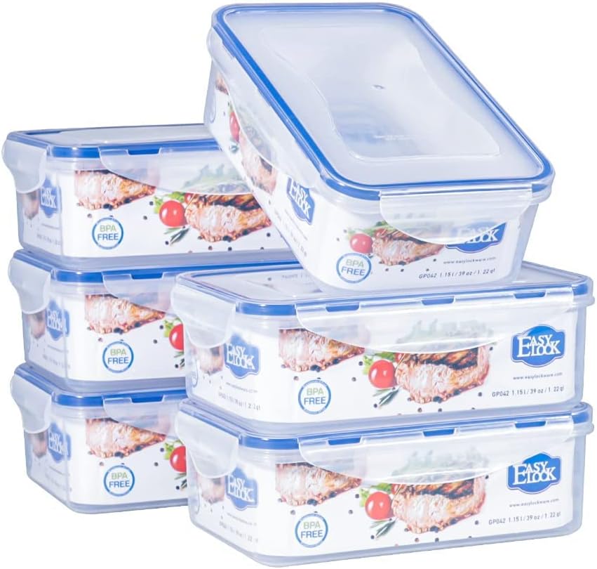 (Pack of 6) LOCK & LOCK Airtight Rectangular Food Storage Container 33. ...