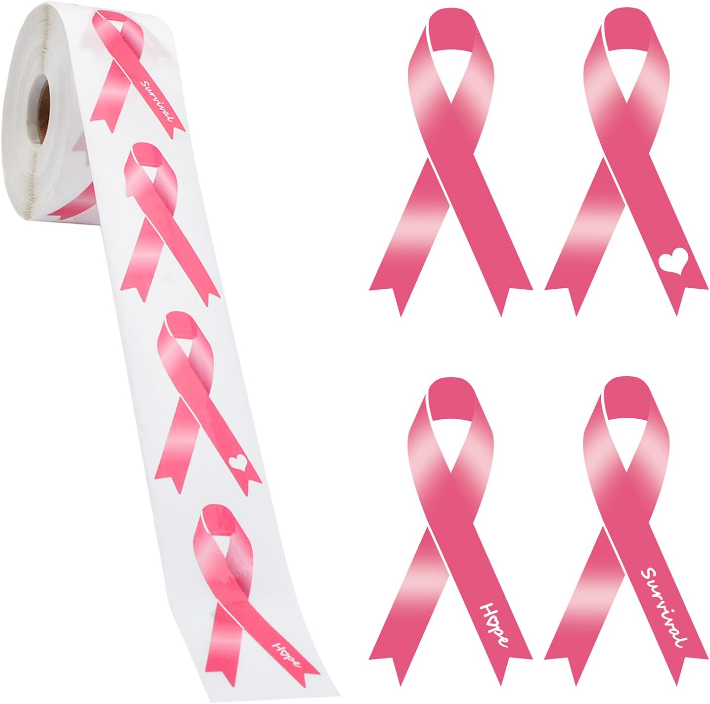 Amazon.com: WANDIC Pink Ribbon Sticker, 500 Pink Awareness Stickers ...